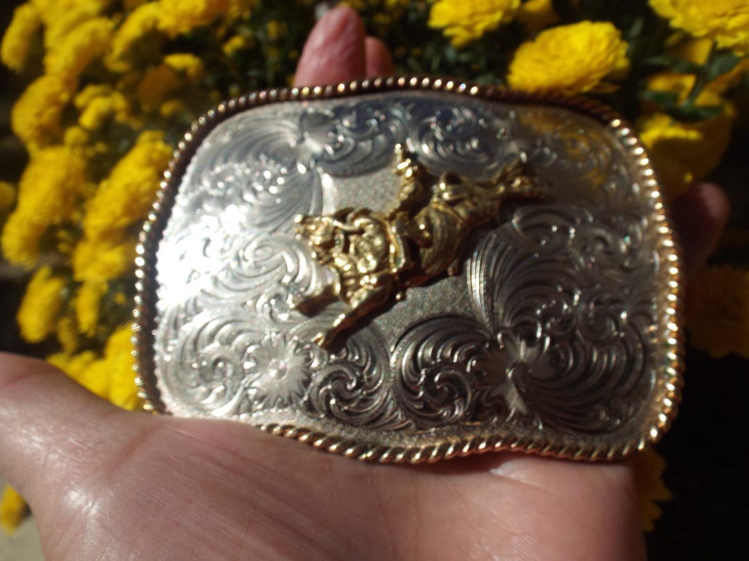 Classic Vintage RARE Large Montana Silversmiths Rodeo Bronco Busting ...