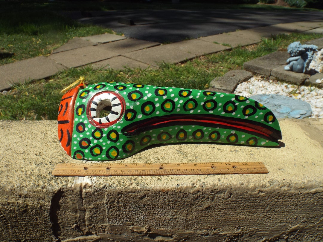 Colorful Hand Carved Wood Beaked Bird Mask Folk Art 15" - Etsy