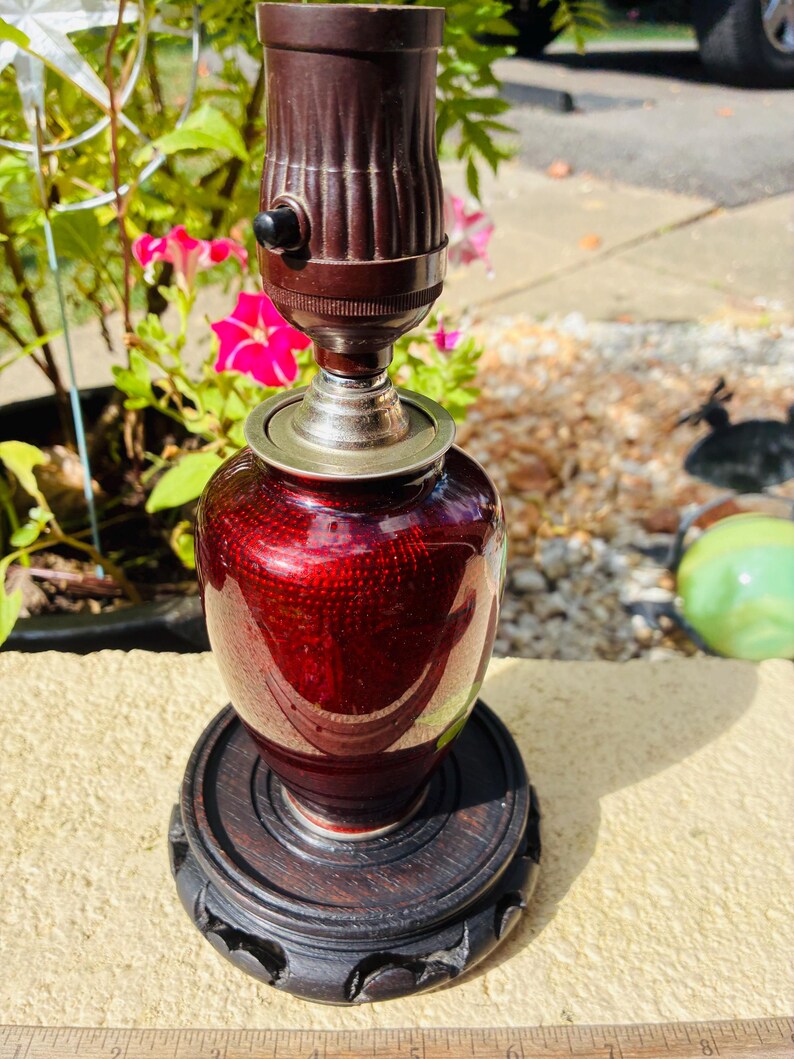 Vintage Japanese Cinbari Red Pigeon Blood Cloisonné Table Art Lamp With ...