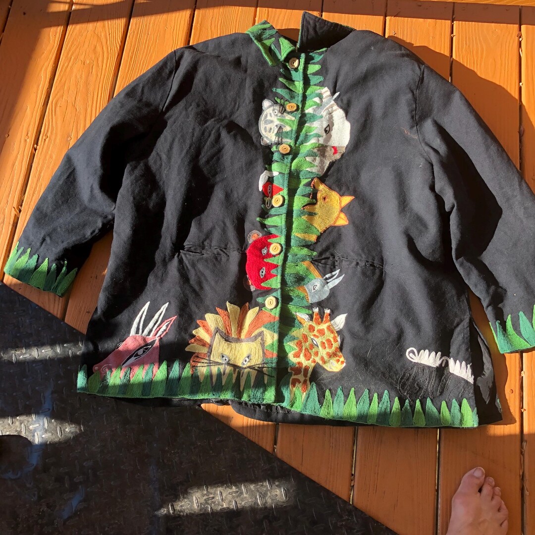 Rare Vintage 1990s Embroidered Womens Safari Animal Zoo Jacket 3x Plus ...