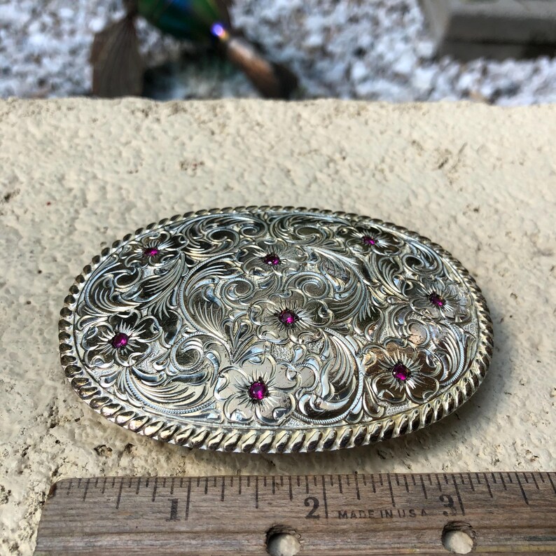 Rare Amazing Vintage Crumrine Engraved Flowers With 8 Red Rubys Belt ...