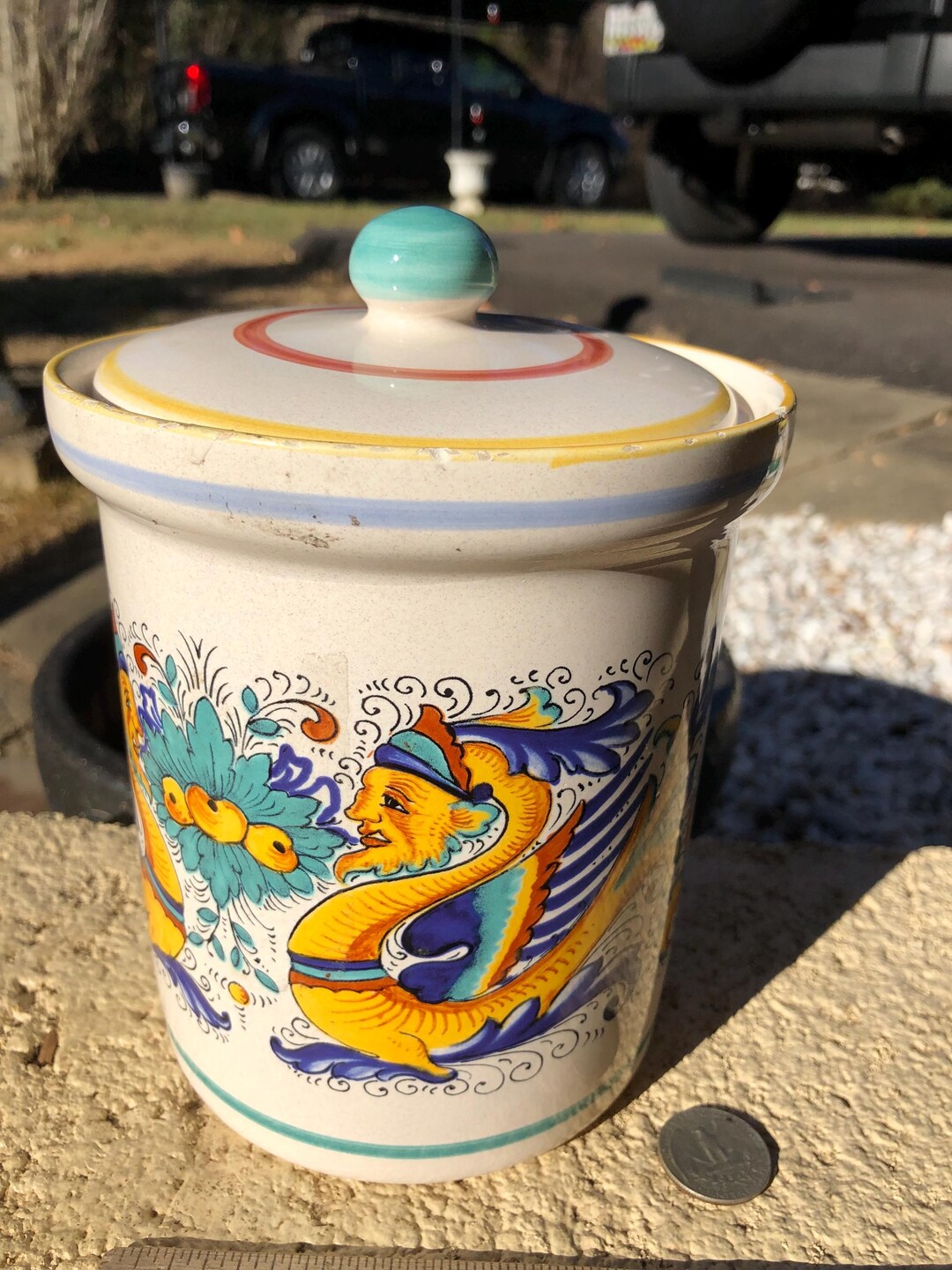 Classic Vintage Deruta Raffaellesco Dragon Hand Painted Canister With ...