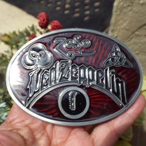 Classic Vintage Led Zeppelin Burgundy / Black Enamel Belt Buckle zoso ...