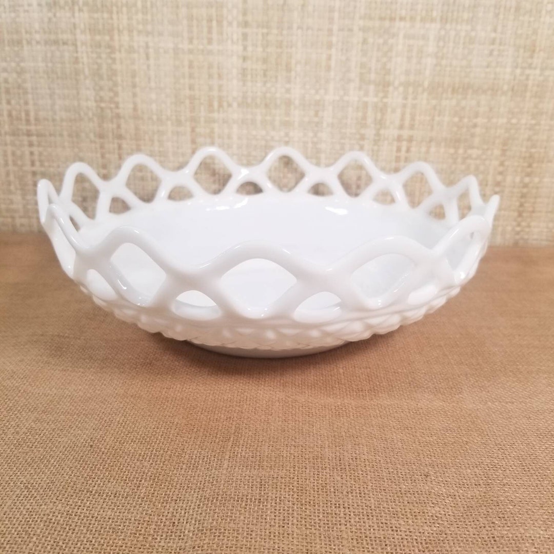 Imperial Glass Lace Edge Diamond Pattern Milk Glass Bowl - Etsy