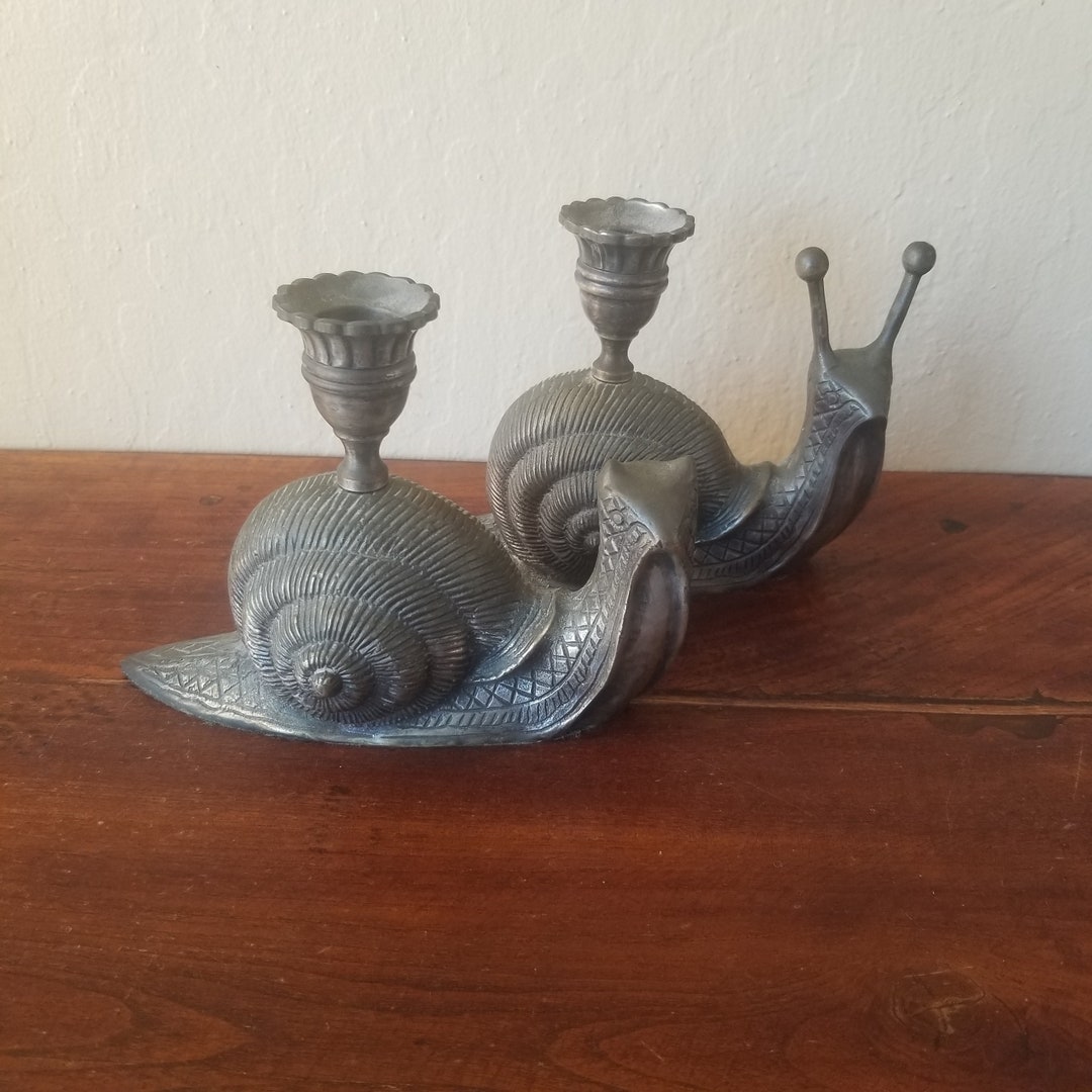Vintage Global Views Inc Pewter Snail Candlesticks Holders - Set of 2 ...