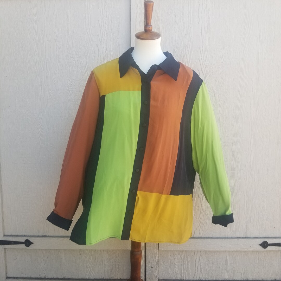 Bob Mackie Silk Colorblock Pattern Blouse 1X - Etsy