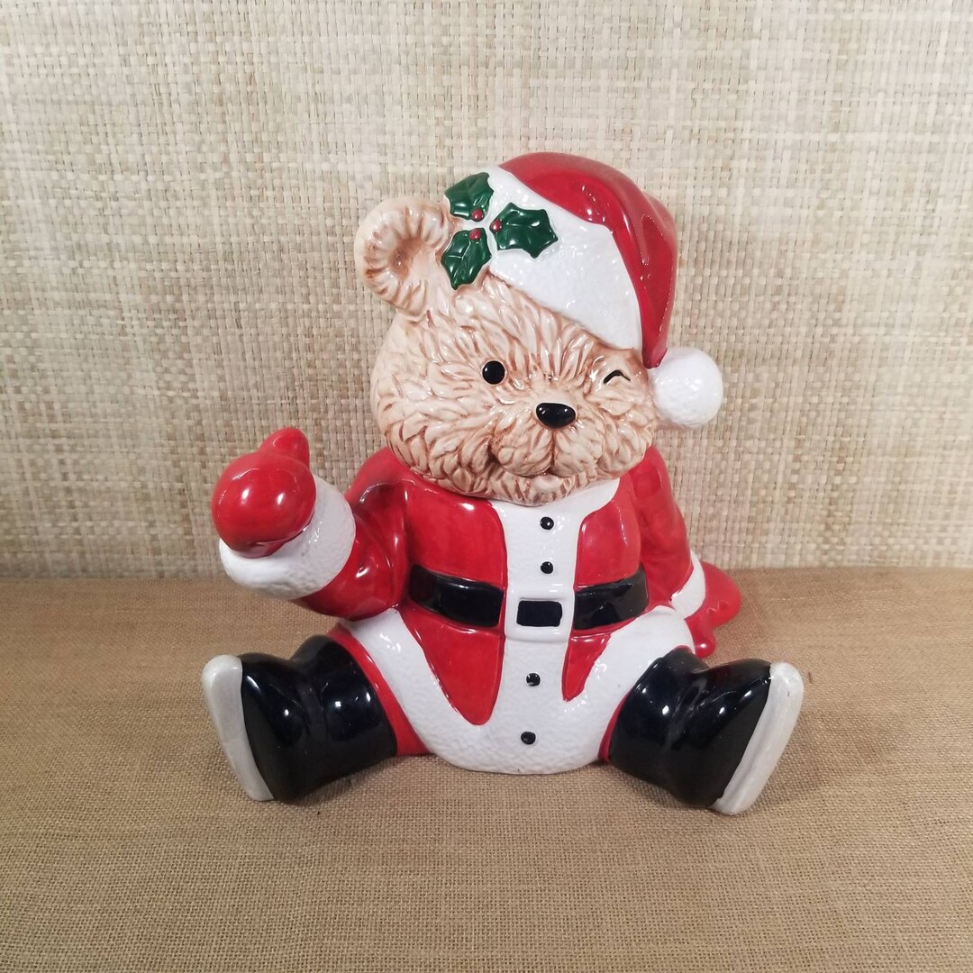 Vintage 1990 Brenda Thomas Winking Skating Santa Claus Bear Cookie Jar ...