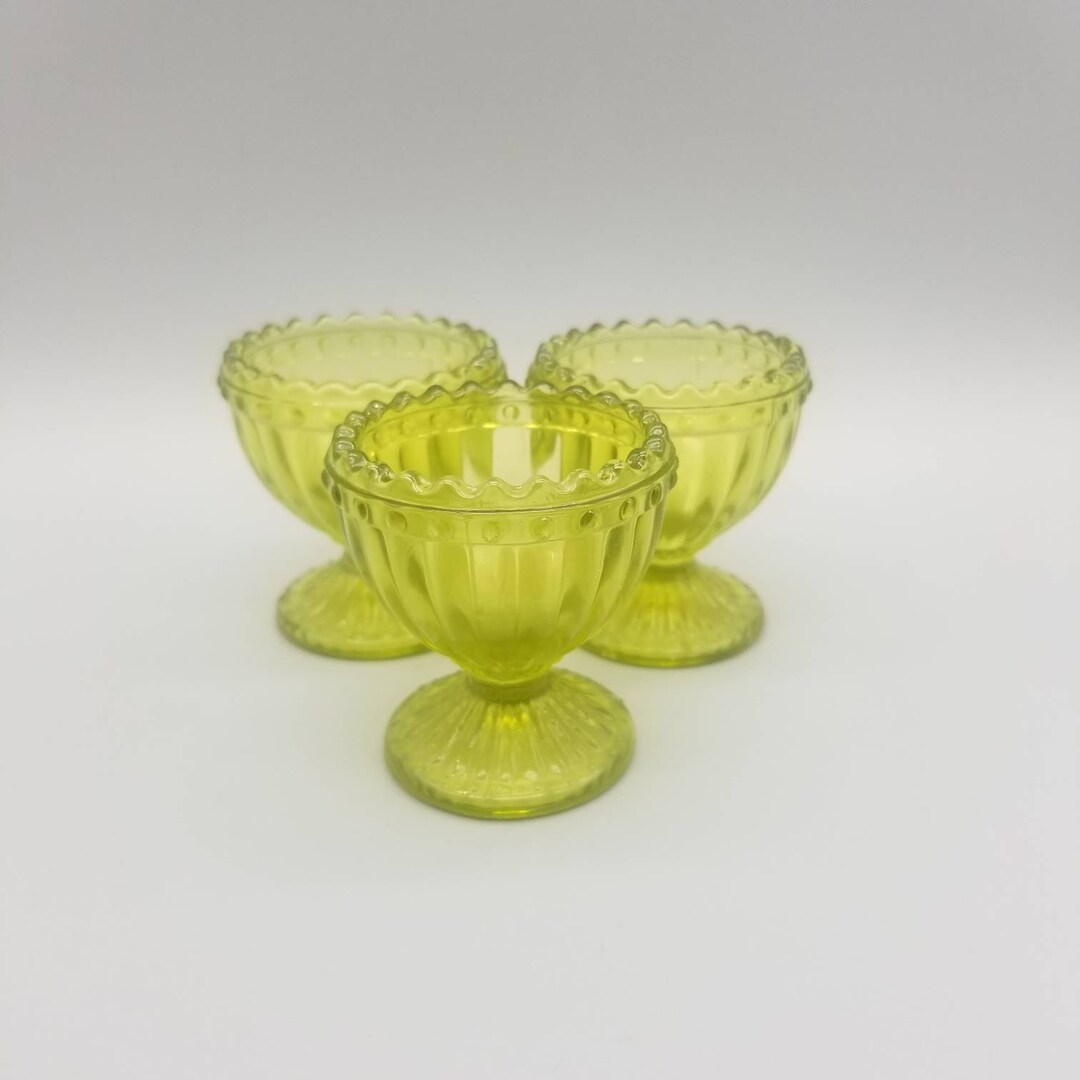Green Ribbed Glass Egg Holder/salt Cellar - Set of 3 - Etsy