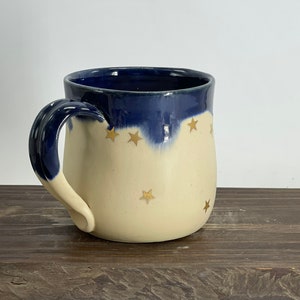 Celestial Gold Star Mug - Handmade Navy Blue - Starry Night Ceramic ...