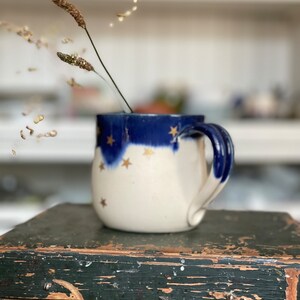 Celestial Gold Star Mug - Handmade Navy Blue - Starry Night Ceramic ...