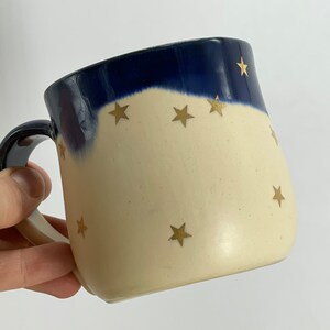 Celestial Gold Star Mug - Handmade Navy Blue - Starry Night Ceramic ...