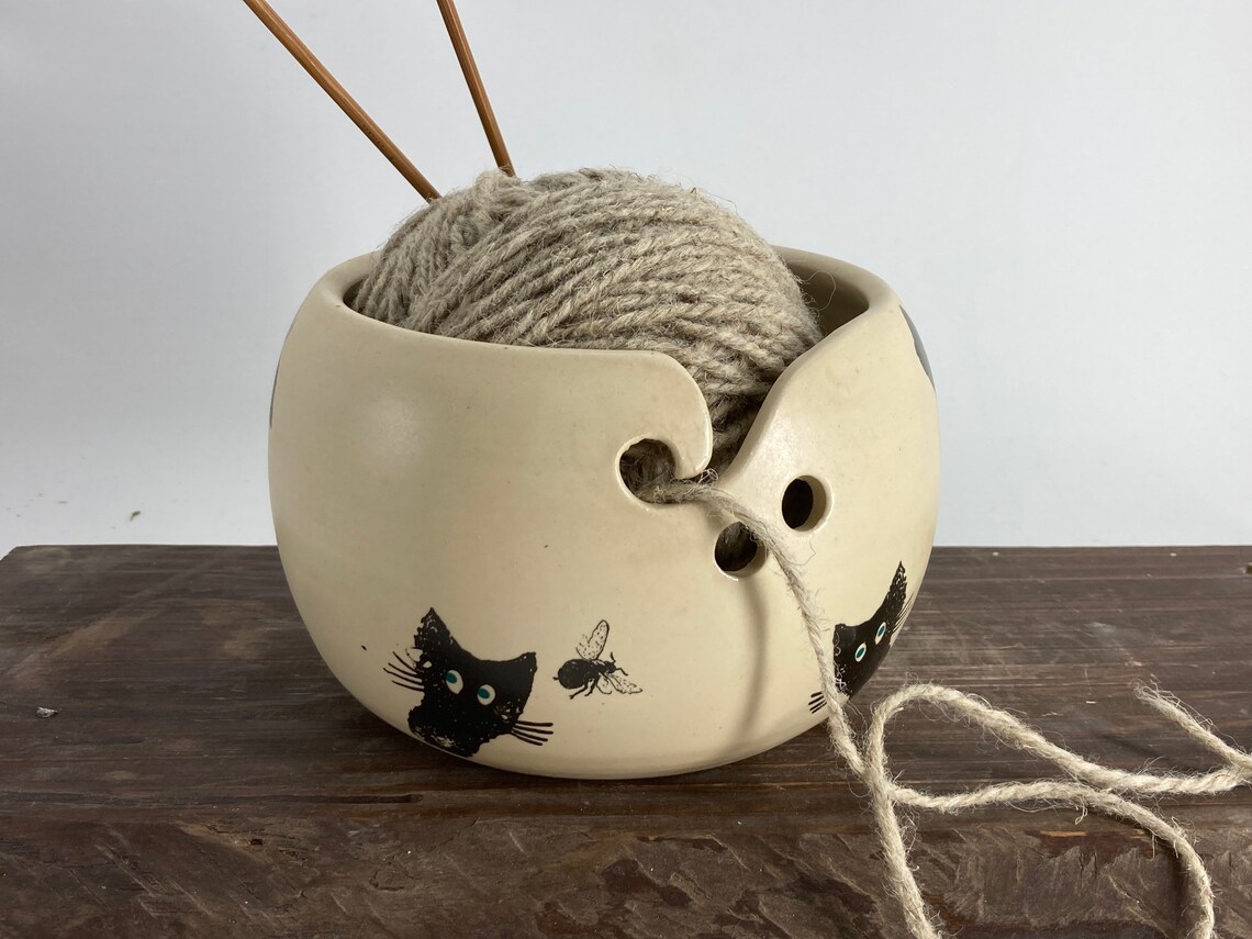 Ceramic Knitting Bowl Cat Yarn Bowl Yarn Bowl Funny Yarn | Etsy