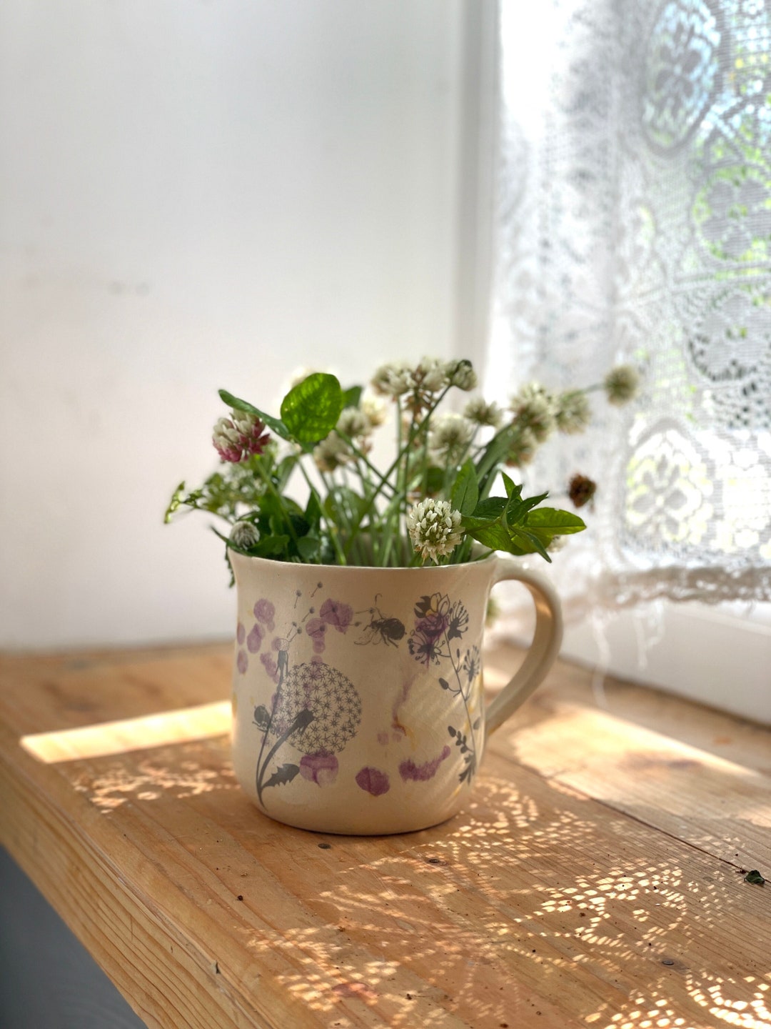 Dandelion Mug, Pottery Dandelion Cup, Botanical Pottery Cup, Meadow ...