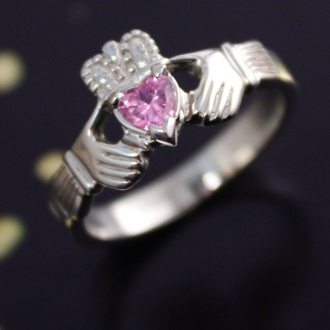 Claddagh Ring, Ladies Claddagh Ring, Set With Pink Stone. Silver/ 10K ...