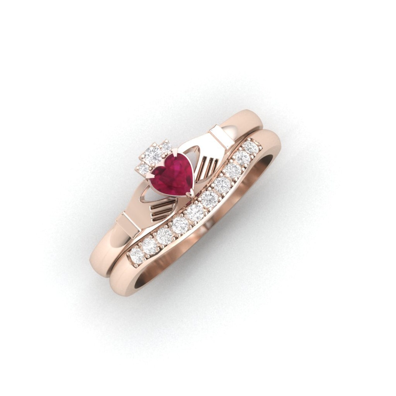 Claddagh Ring Set. Ruby Claddagh Ring Crafted in Ireland. | Etsy