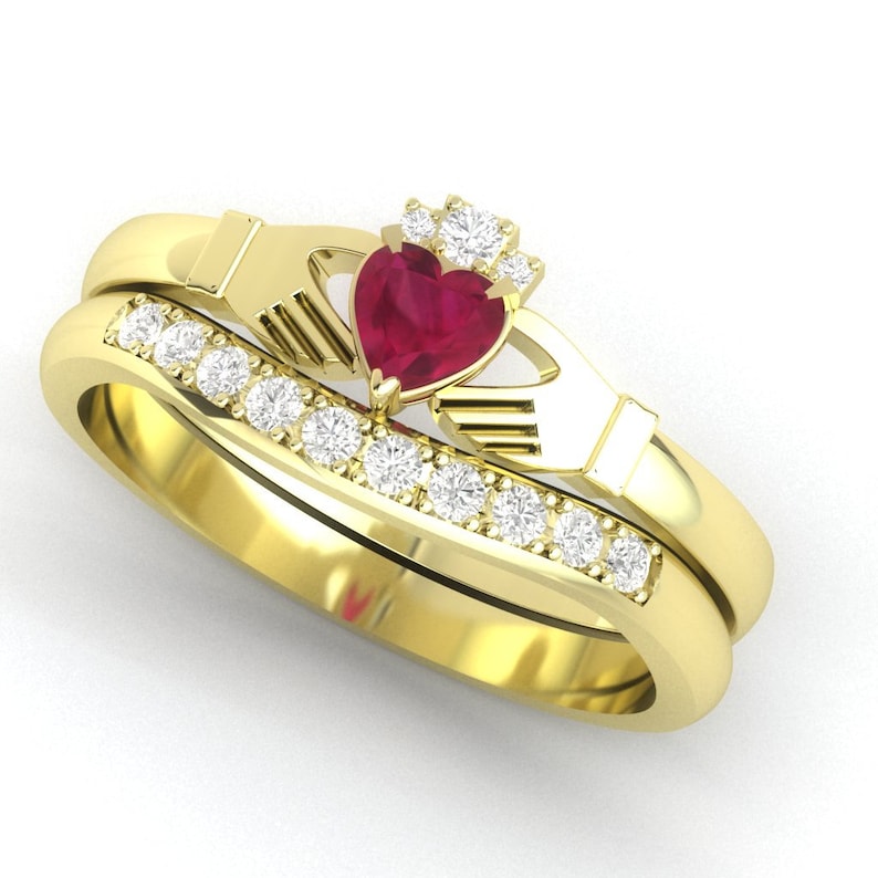 Claddagh Ring Set. Ruby Claddagh Ring Crafted in Ireland. - Etsy