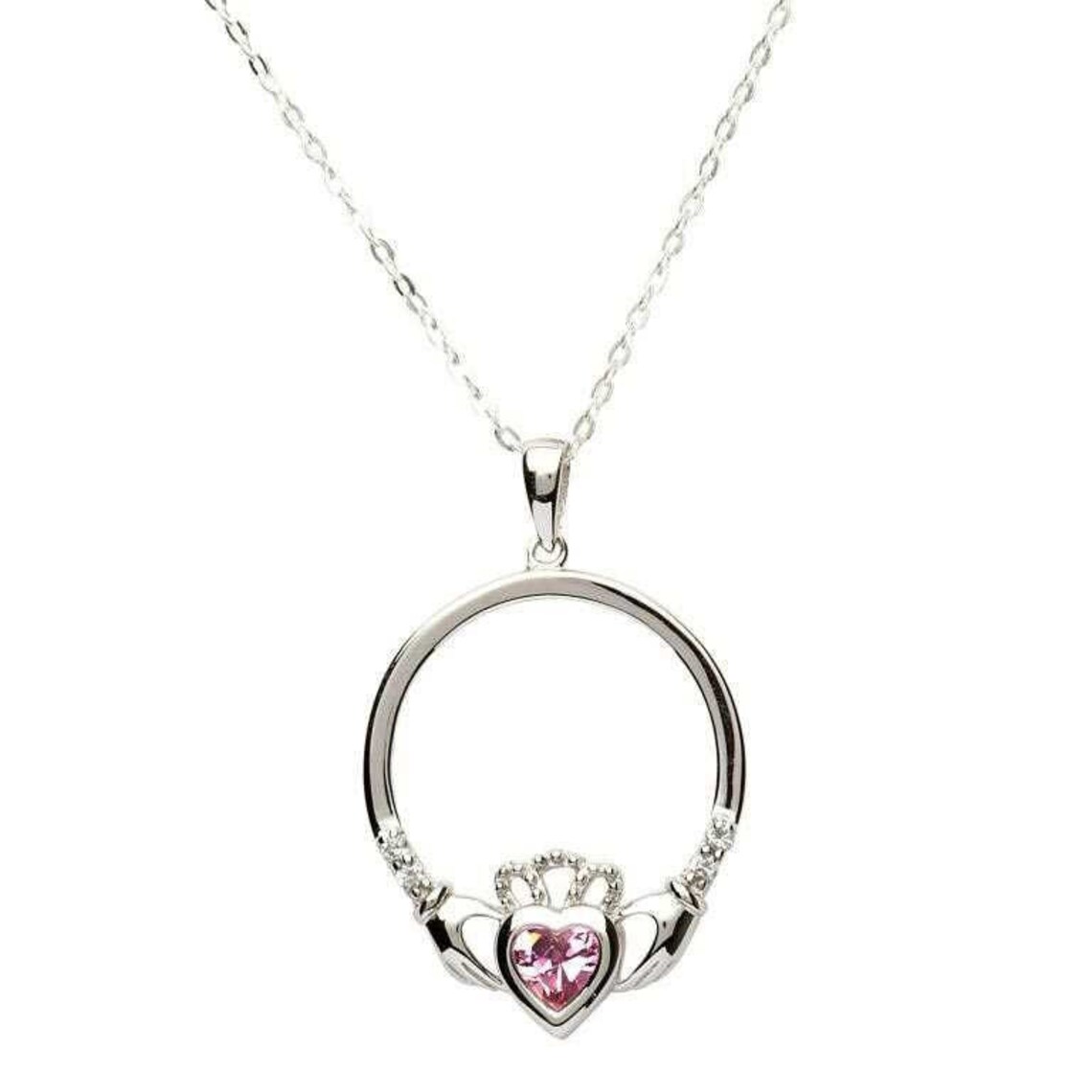 Pink Stone Claddagh Necklace, Sterling Silver Celtic Jewelry. - Etsy