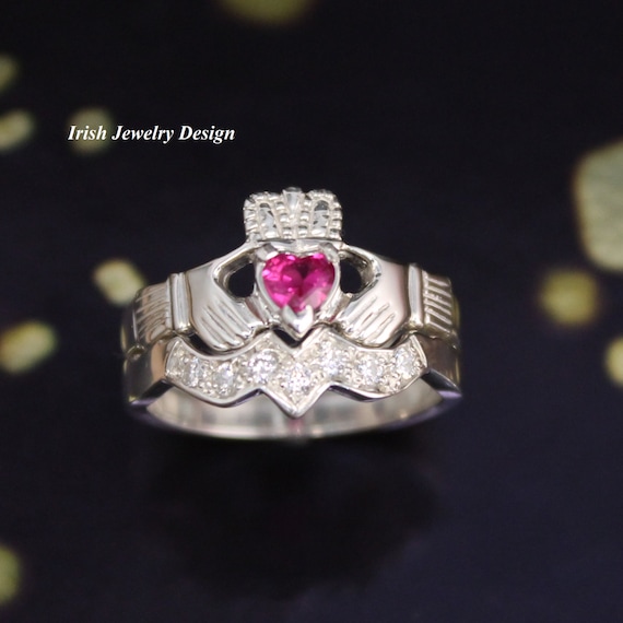 Claddagh Ring. Ladies Created Ruby Irish Claddagh Ring and | Etsy