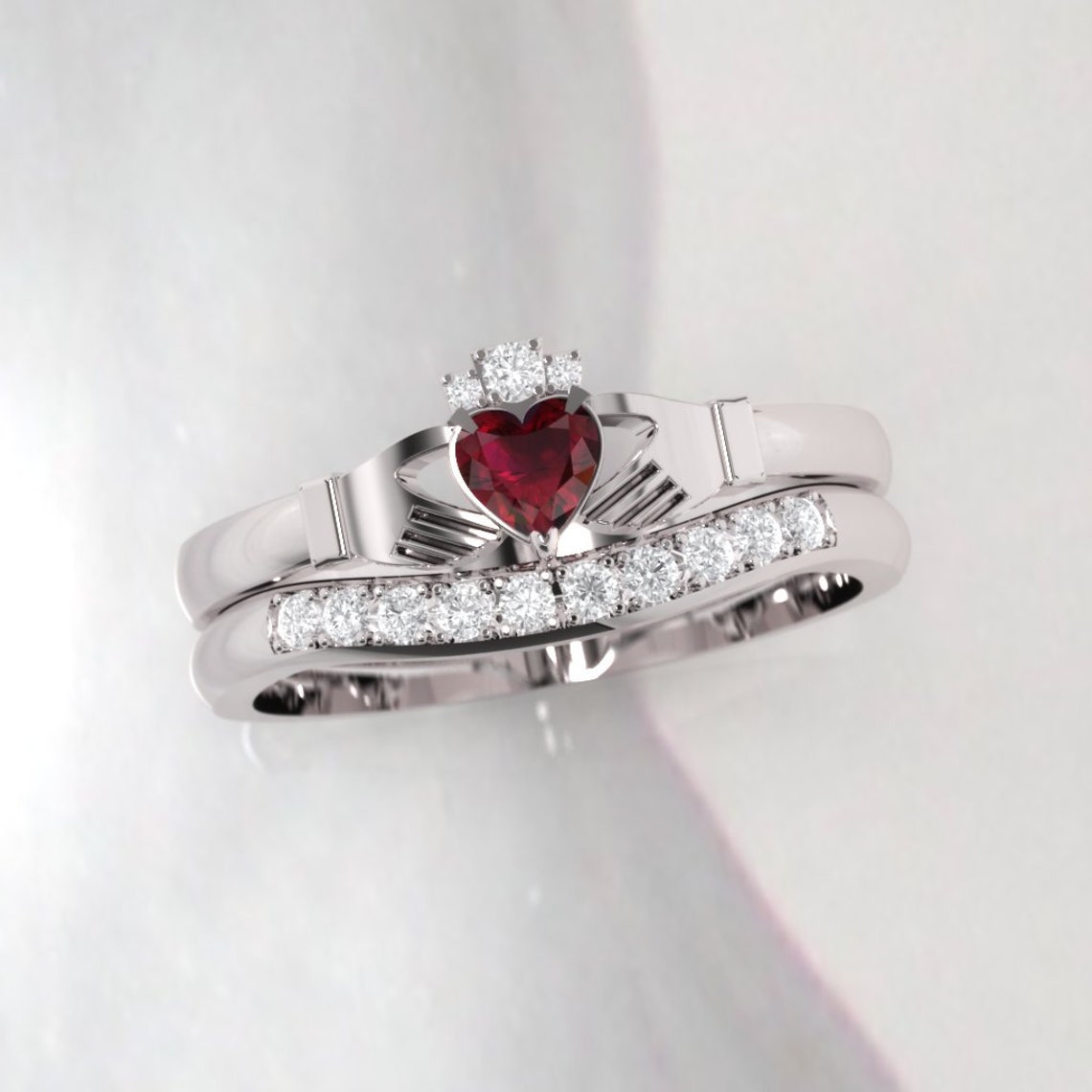 Claddagh ring set. Ruby Claddagh ring crafted in Ireland. | Etsy