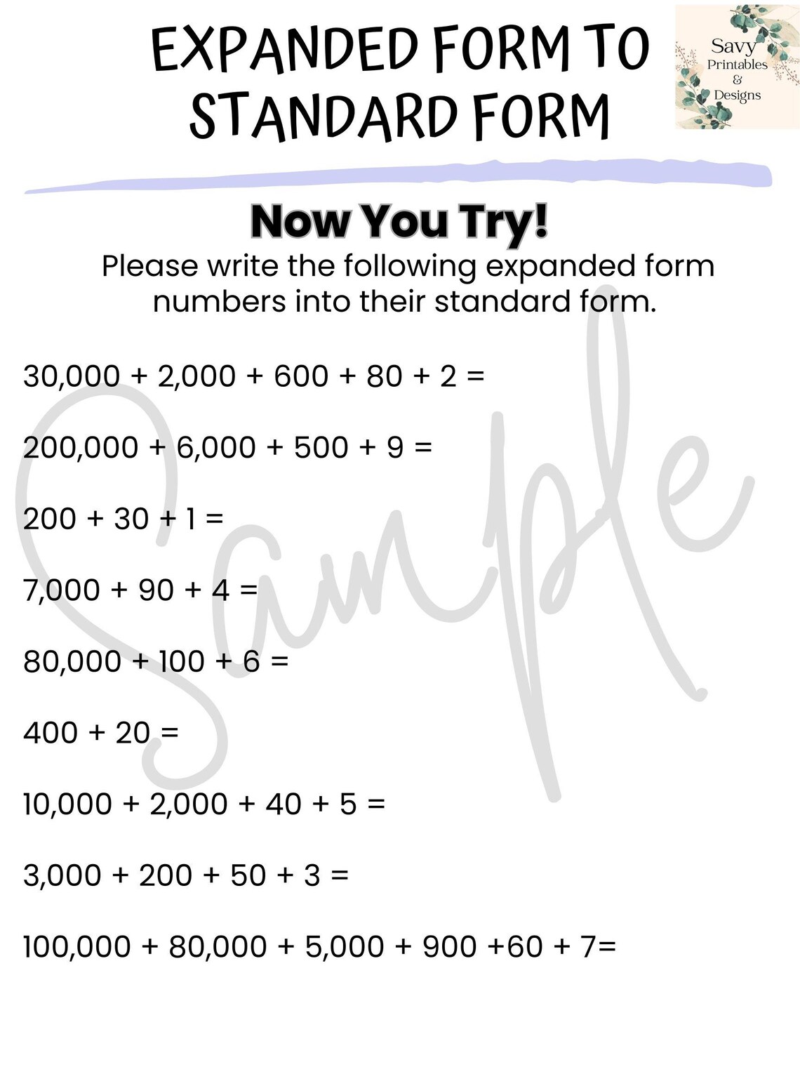 Expanded Form- Math Guide, Reference Sheet, Poster and Practice ...