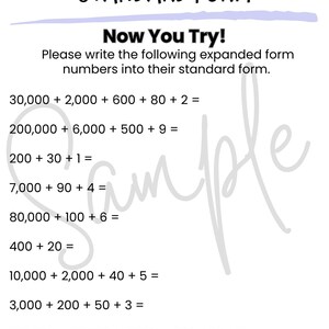 Expanded Form Math Guide, Reference Sheet, Poster and Practice ...