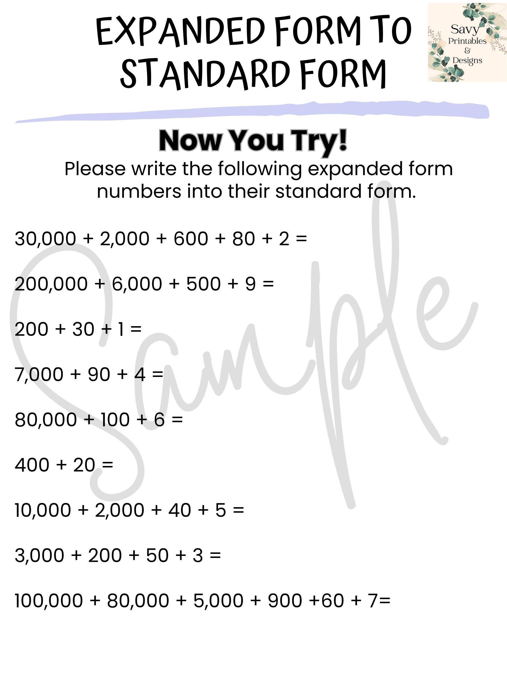 Expanded Form Math Guide, Reference Sheet, Poster and Practice ...