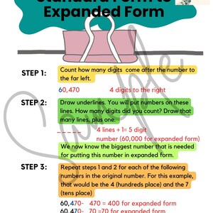 Standard Form to Expanded Form- Math Guide, Reference Sheet, Poster and ...