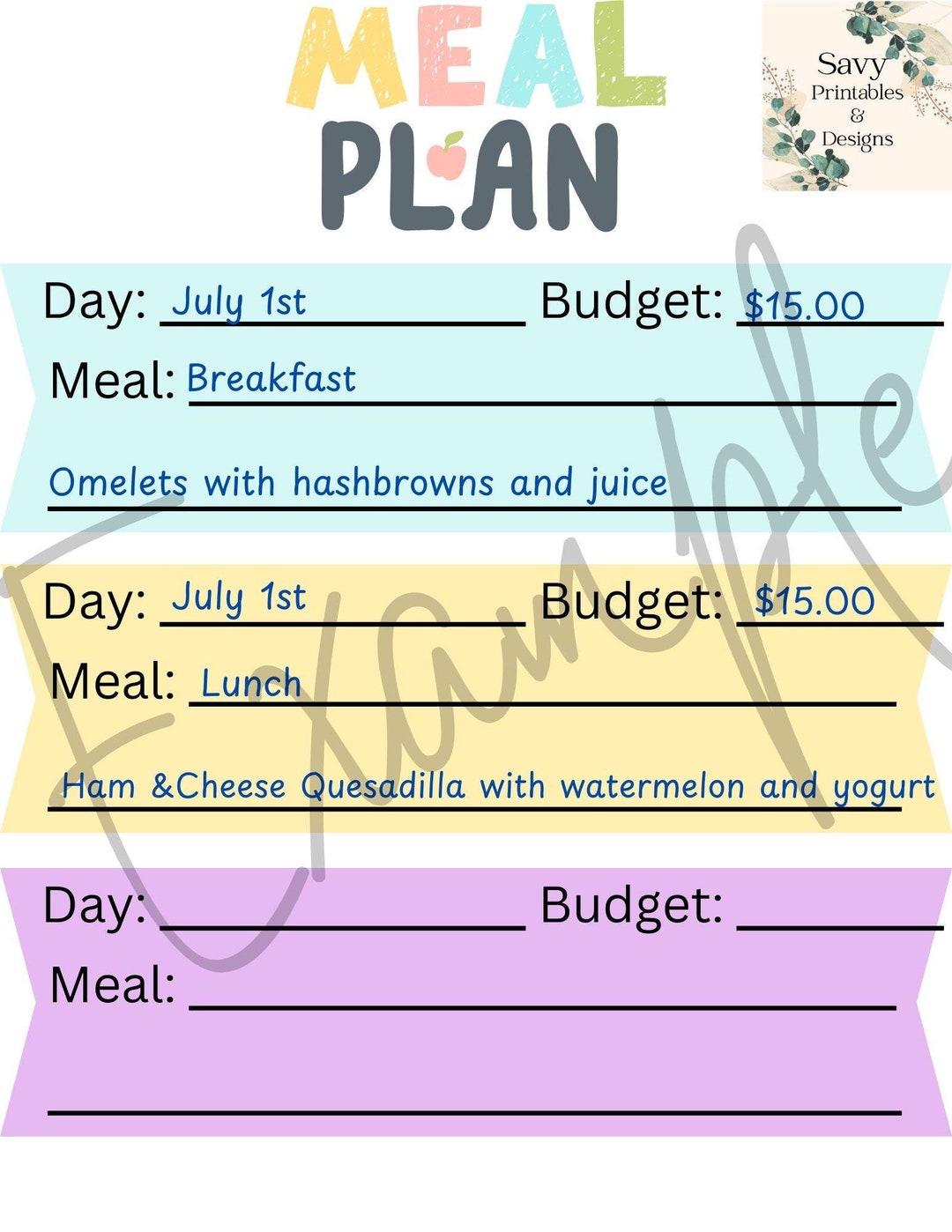 Meal Planning and Budget Activity- Unit Study- Worksheets- Guides ...