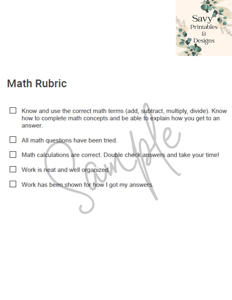 Math Grading Rubric & Checklist- Projects; Tests; Daily Work; Instant ...