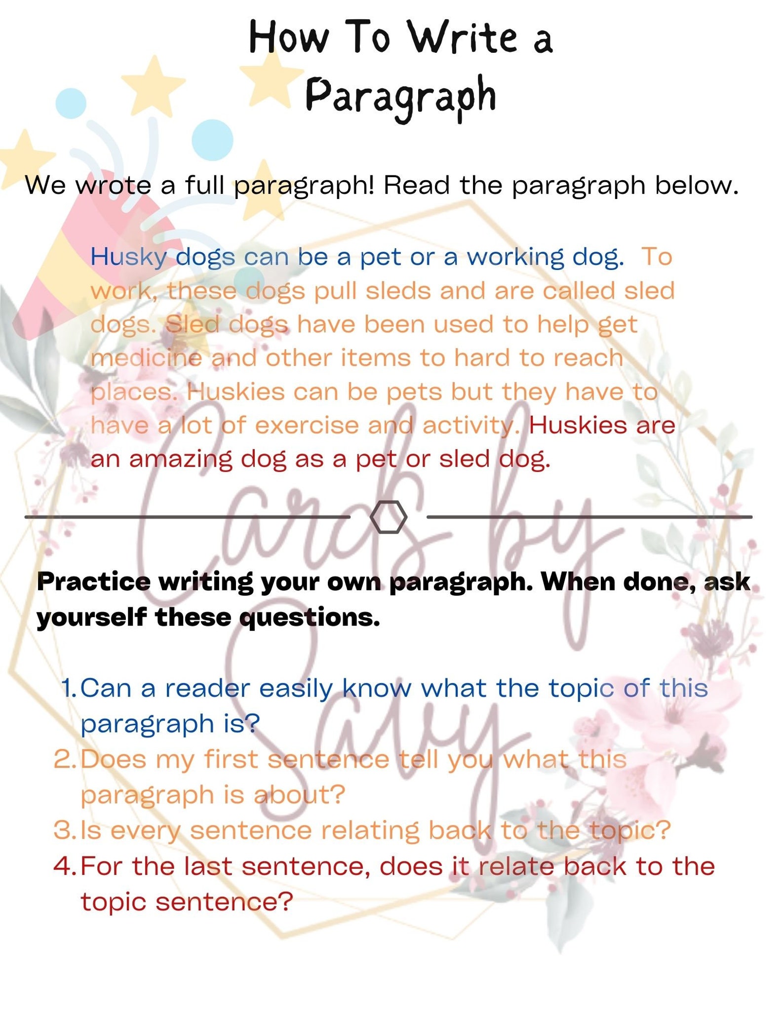 How to Write a Paragraph- With Practice Sheets- Color Code; Classroom ...