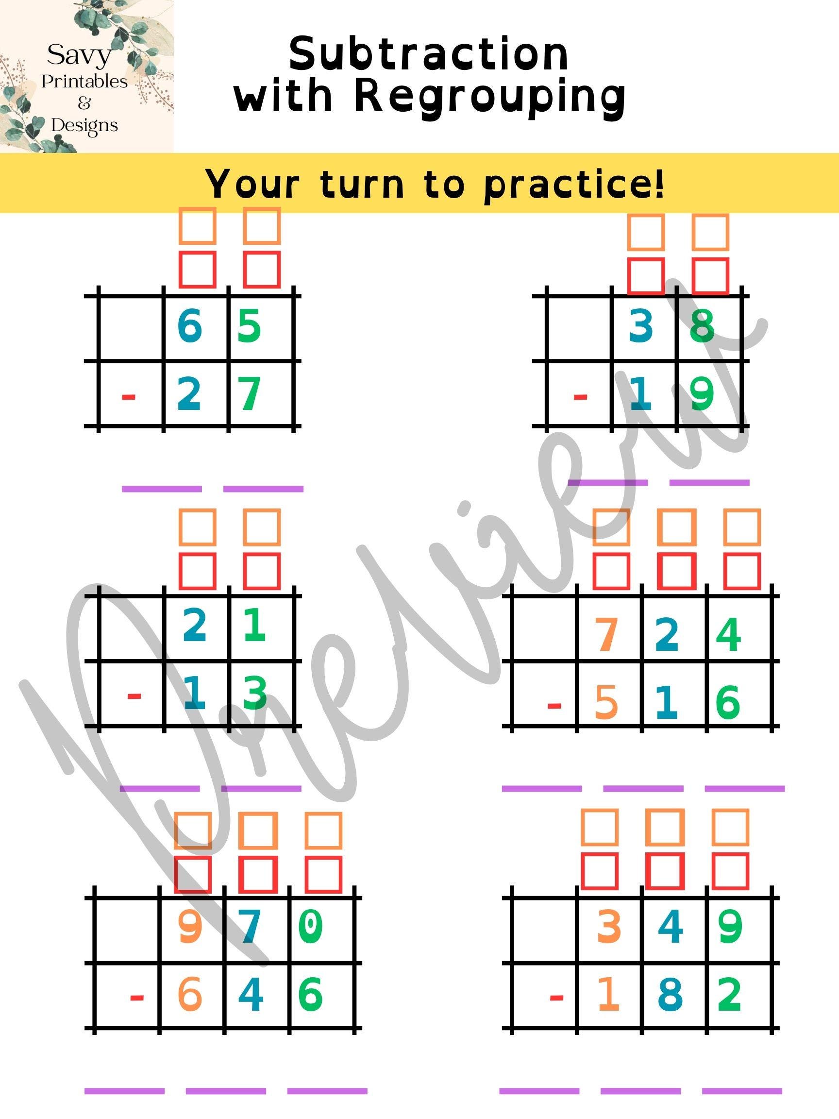 Subtraction With Regrouping: Examples, Guide, Reference, Worksheet ...
