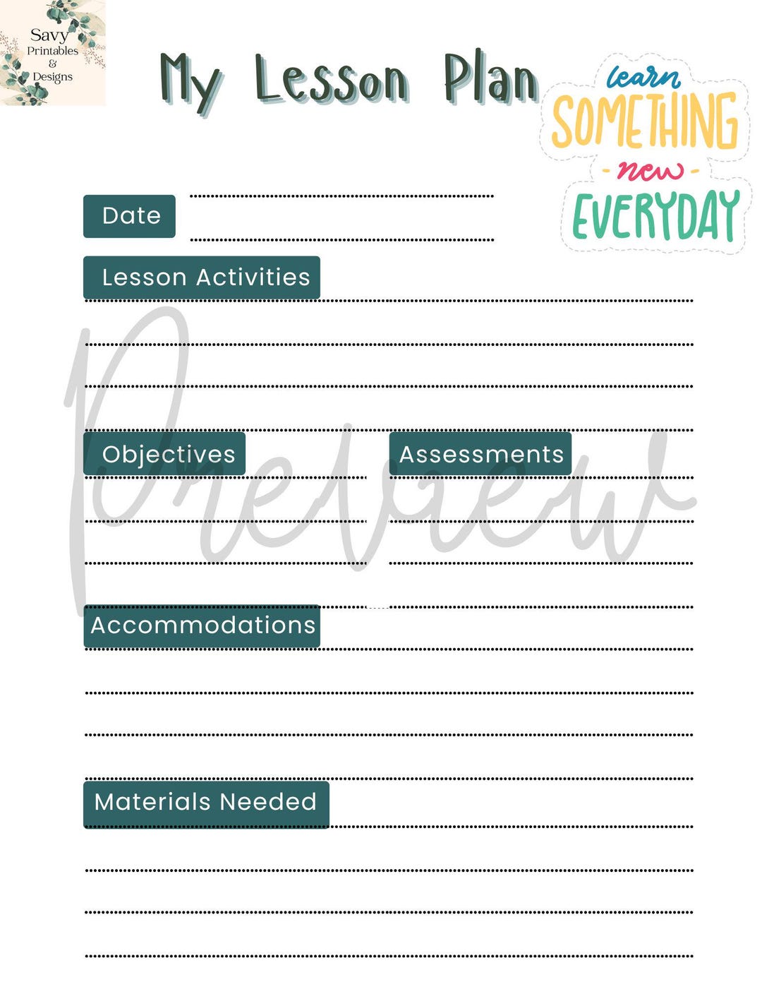 Lesson Planning Sheet With Notes (PDF Download) - Etsy