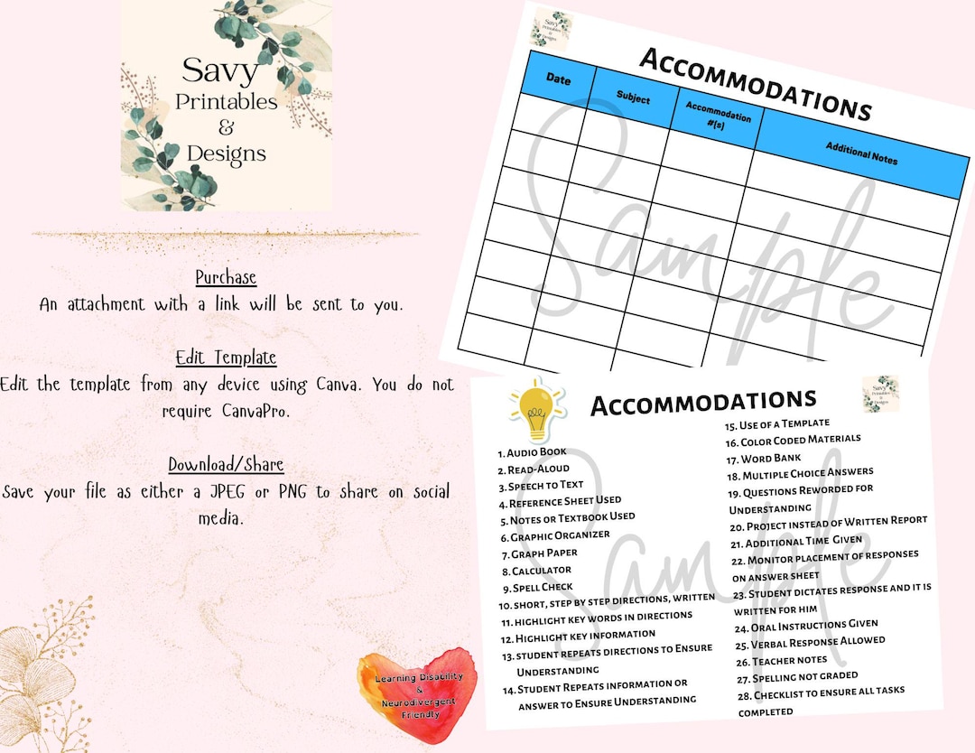 Accommodations Tracking Log: IEP Resources, Public/private/homeschool ...