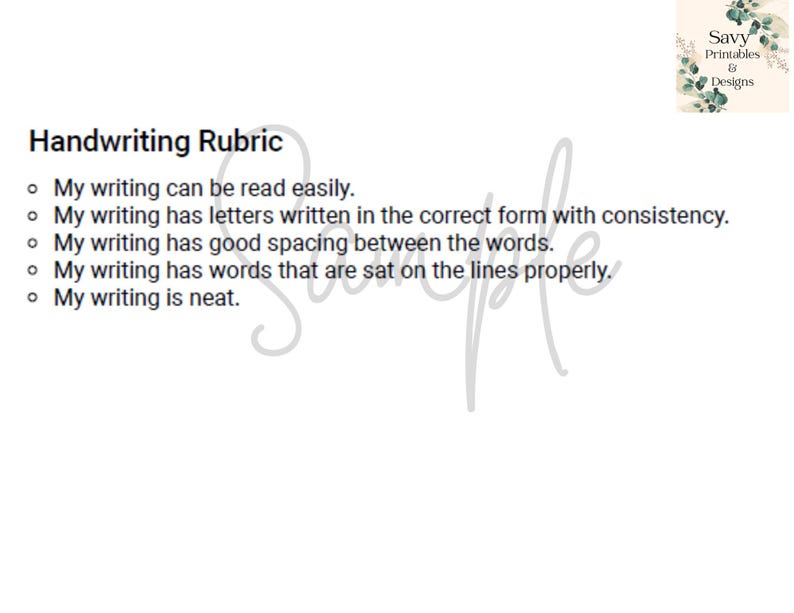 Handwriting Rubric & Checklist; Projects, Tests, Guides, Instant ...