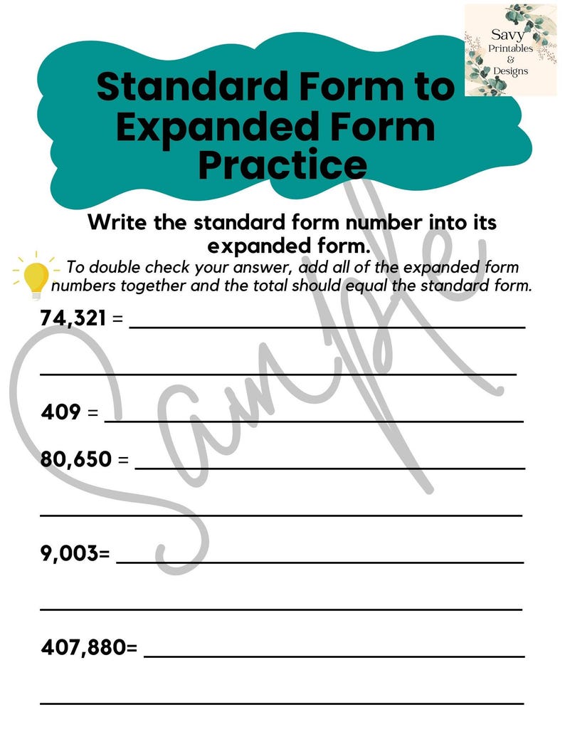 Standard Form to Expanded Form- Math Guide, Reference Sheet, Poster and ...