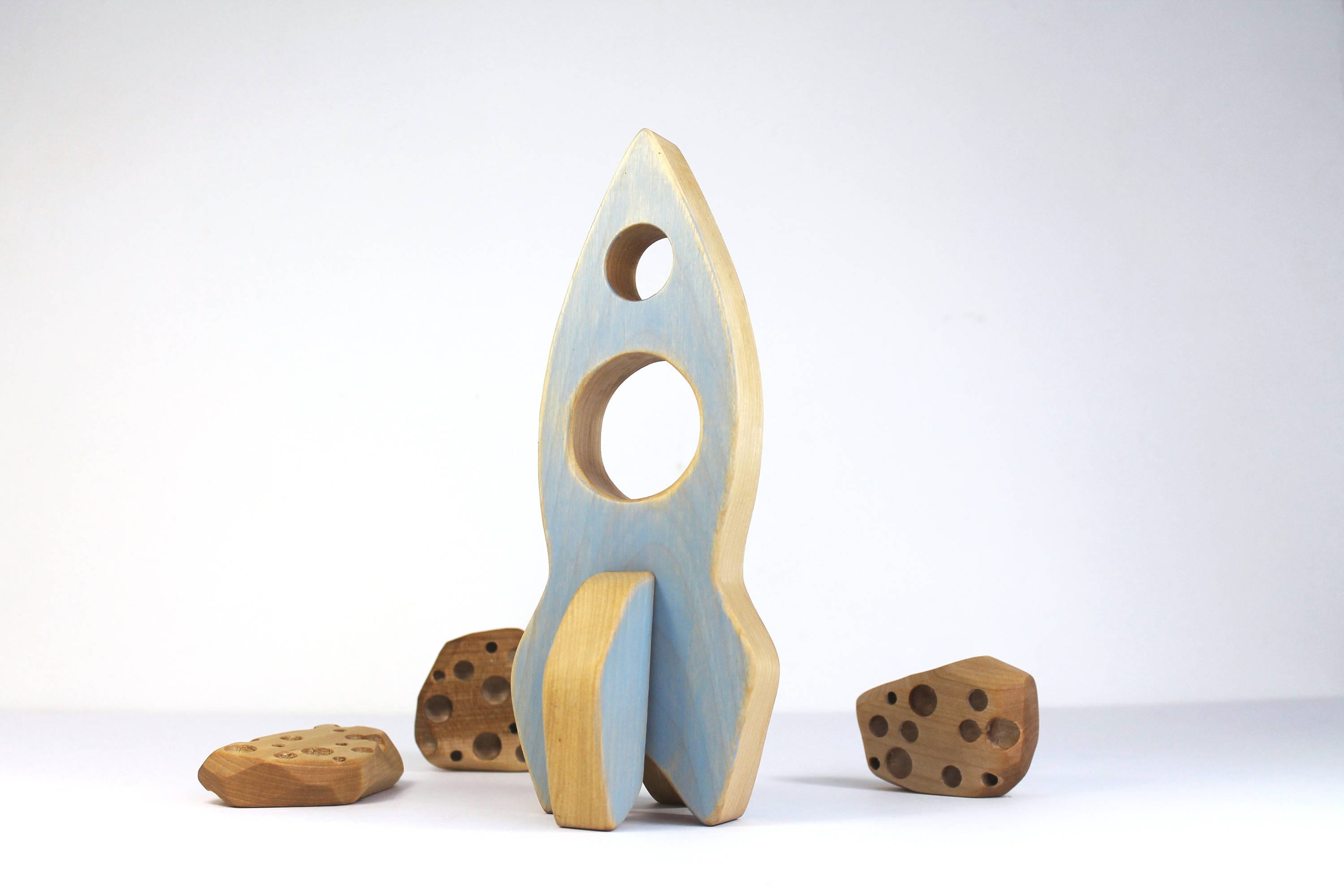 Rocket wooden toy space stars turquoise | Etsy