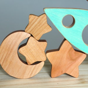 Rocket Stars and Moon Kit, Stackable Toy, Wooden Blocks, Baby Room ...