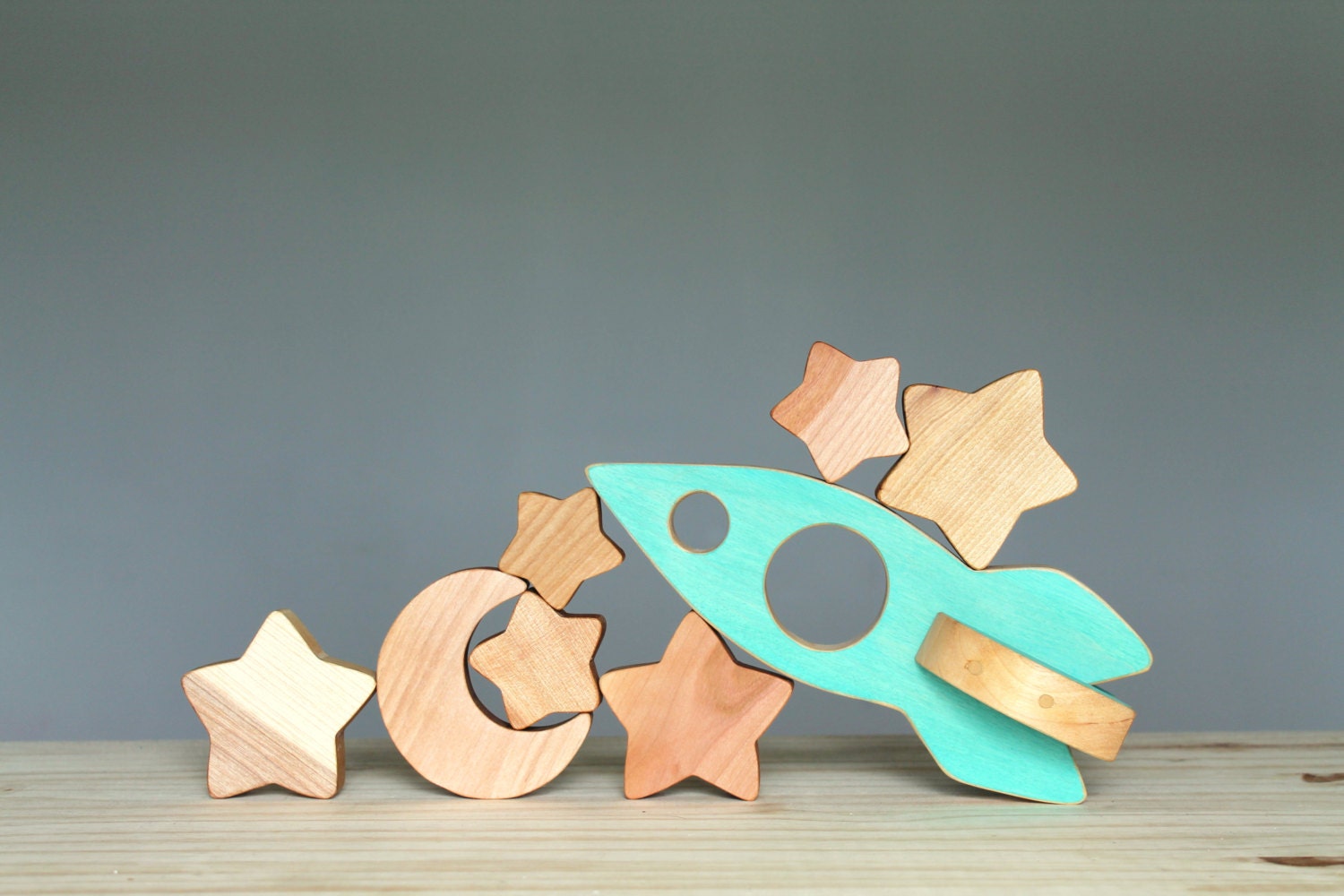 Rocket Stars and Moon Kit Stackable Toy Wooden Blocks Baby - Etsy