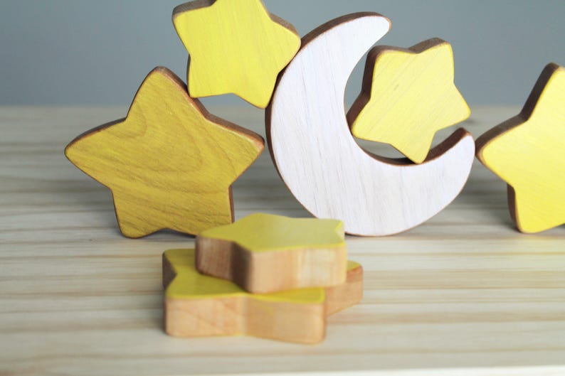 Rocket Stars and Moon Kit, Stackable Toy, Wooden Blocks, Baby Room ...