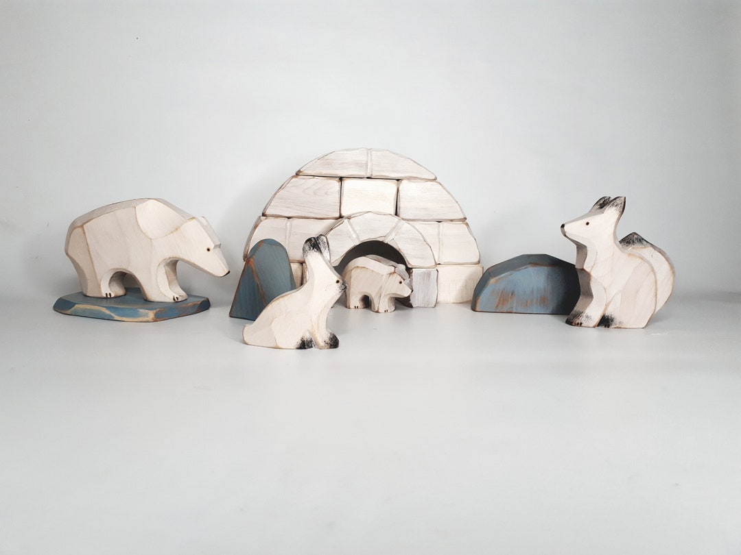 Small Arctic Playset Toy, Wooden Puzzle, North Pole, Inuit House ...