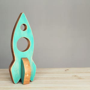 Rocket, Wooden Toy, Space, Stars, Turquoise - Etsy