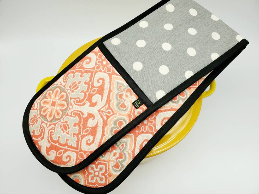 Double Oven Mitt Handmade Pot Holder Colorful Kitchen Accent Decor ...