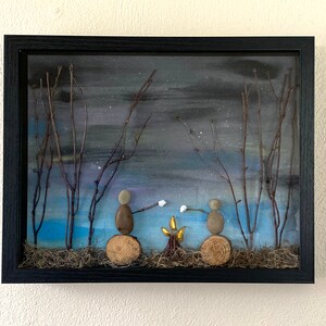 11x14 Pebble Art Campfire Scene in Shadow Box Modern Wall Art - Etsy