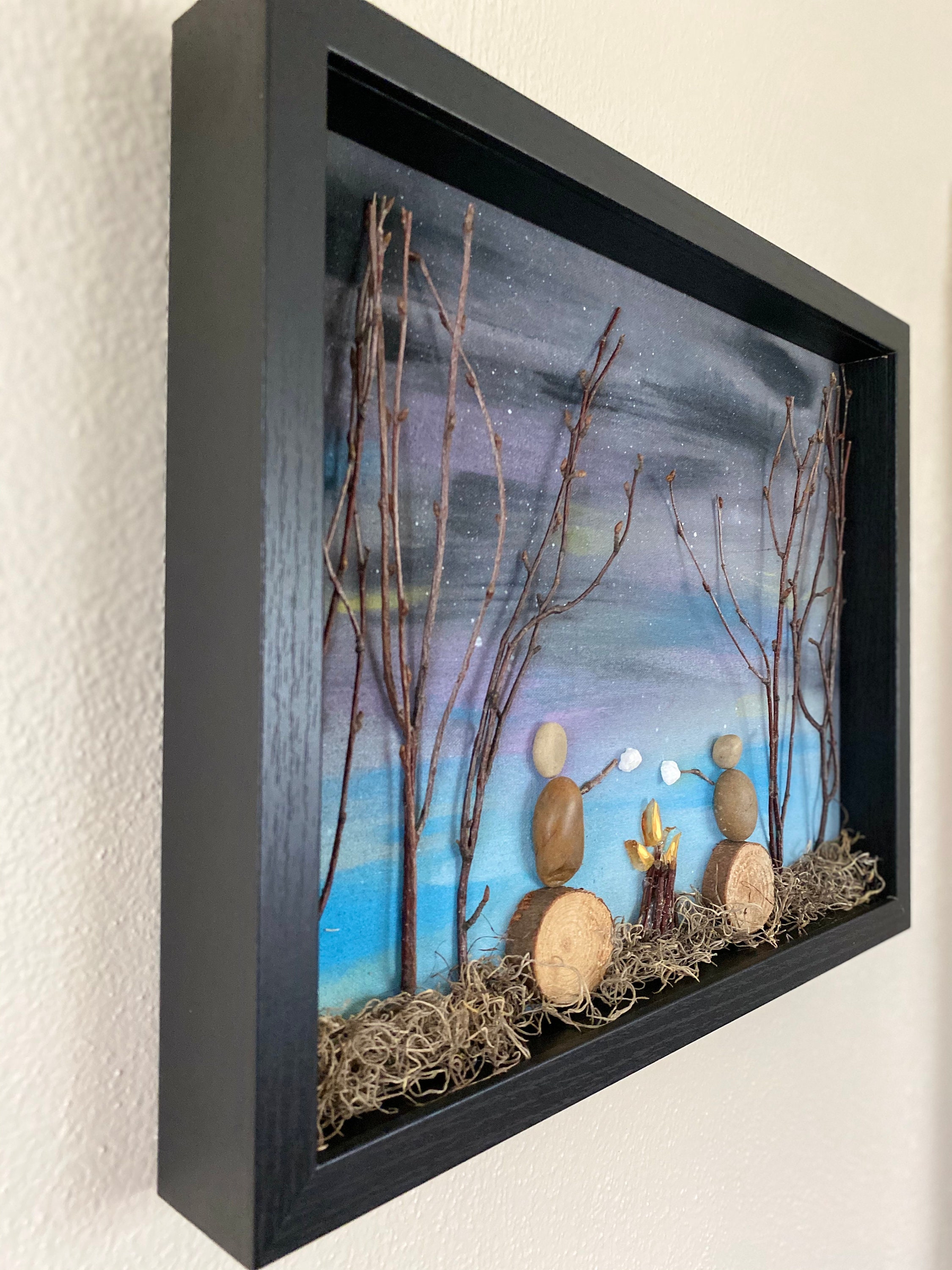 11x14 Pebble Art Campfire Scene in Shadow Box Modern Wall Art - Etsy