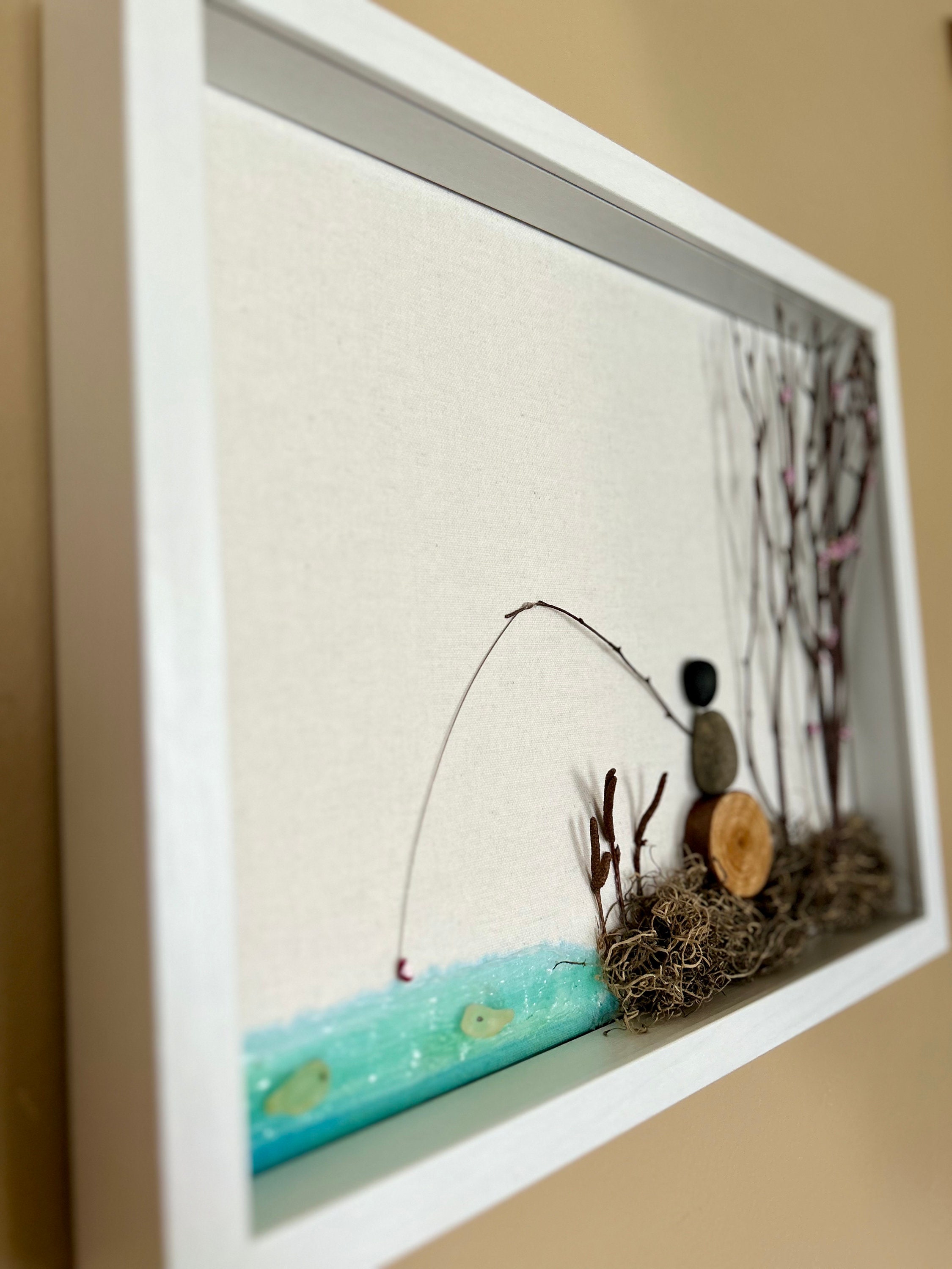 11x14 Pebble Art Going Fishing Scene in Shadow Box Modern Wall Art - Etsy