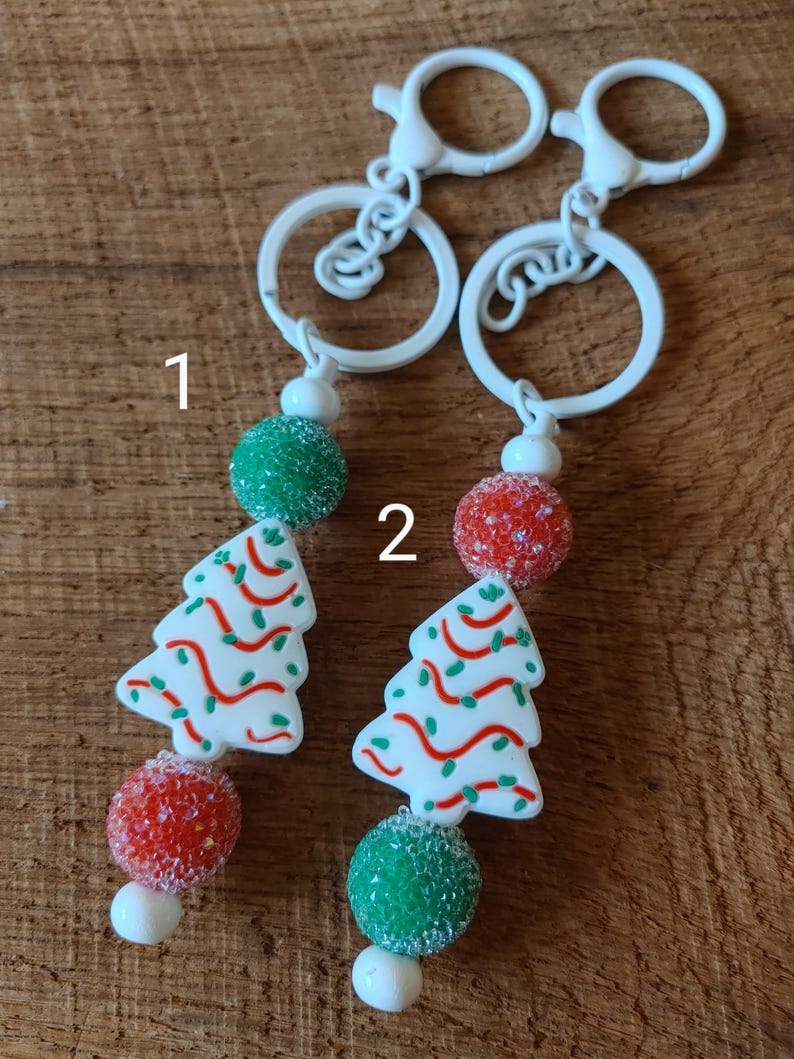 Little Debbie Christmas Tree Cake Silicone Beaded Focal Key Chain With ...