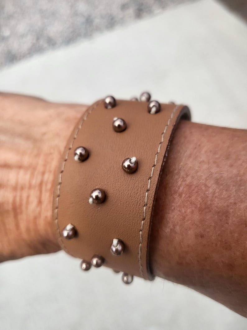 7 Recycled Leather Belt Cuff Bracelets With Unique Button Closures leaf ...