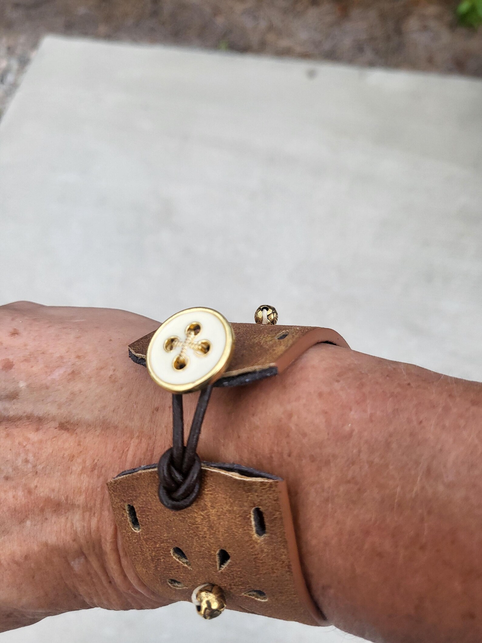 7 Recycled Leather Belt Cuff Bracelets With Unique Button Closures leaf ...