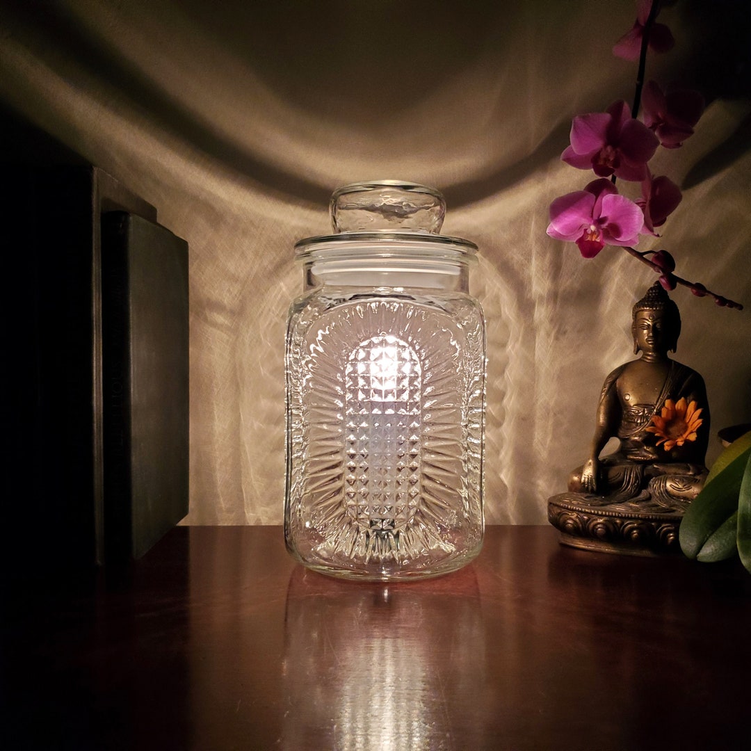 Glass Jar Lamp Upcycled Pressed Glass Jar, Vintage, Diamond Pattern ...