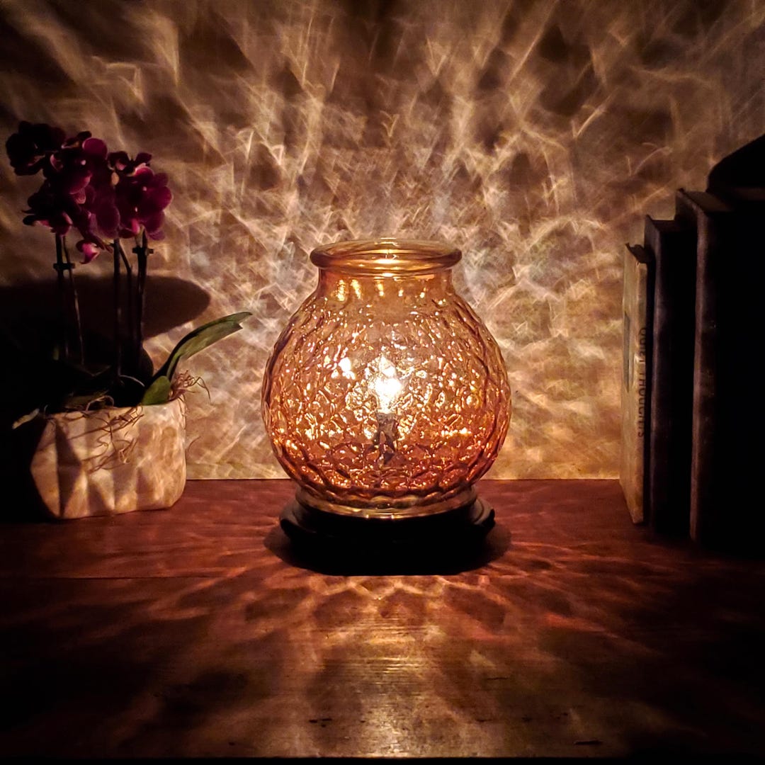 Recycled Glass Lamp ~ Upcycled Table Lamp, Iridescent Amber Honeycomb ...